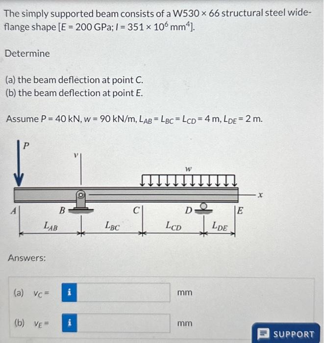 Solved The simply supported beam consists of a W530 666 | Chegg.com