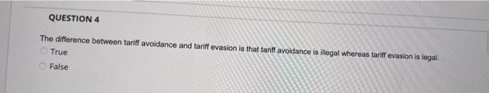 Solved The difference between tariff avoidance and tariff | Chegg.com