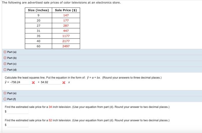 Solved Part (a) Part (b) Part (c) Part (d) Calculate the | Chegg.com