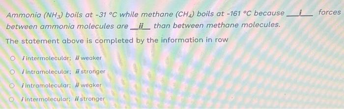 Solved Ammonia \\( \\left(\\mathrm{NH}_{3}\\right) \\) boils | Chegg.com