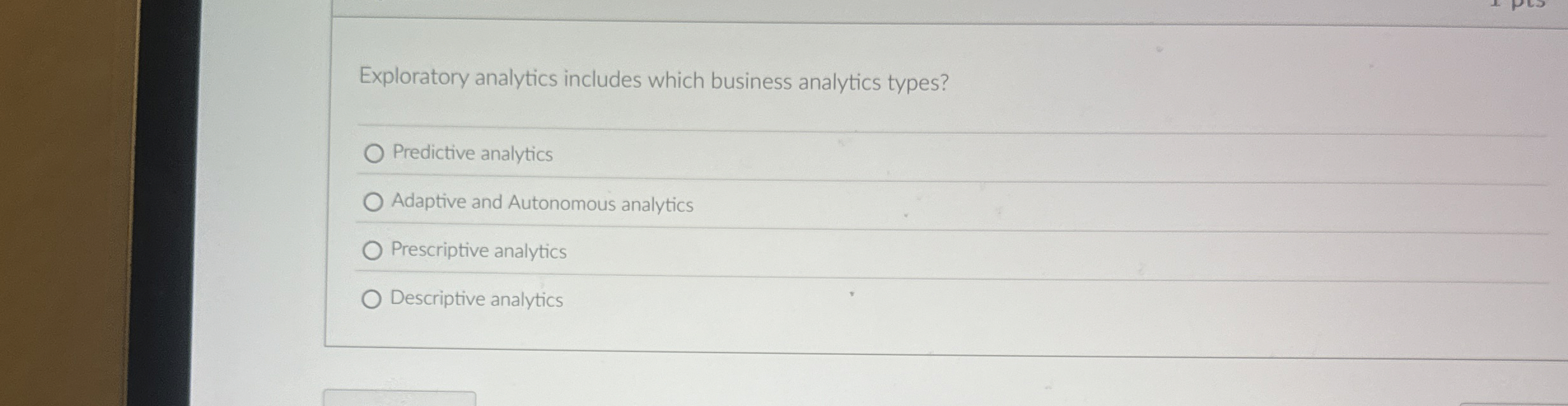 Solved Exploratory analytics includes which business | Chegg.com