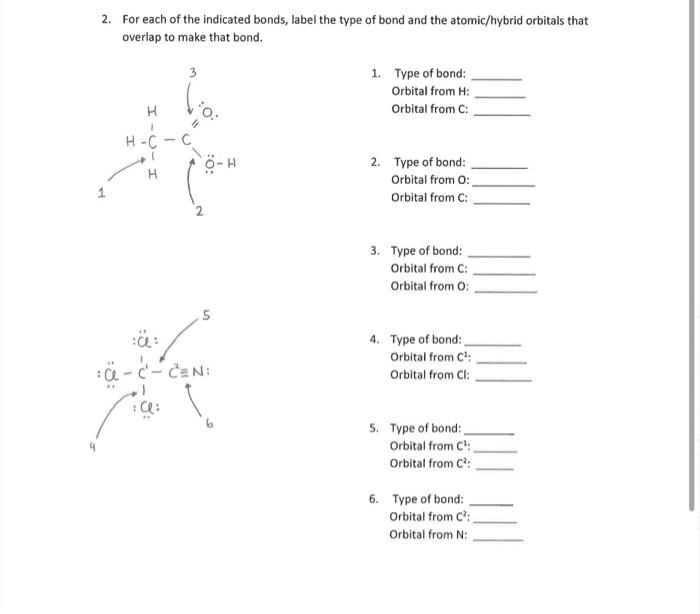 Solved 2. For each of the indicated bonds, label the type of | Chegg.com