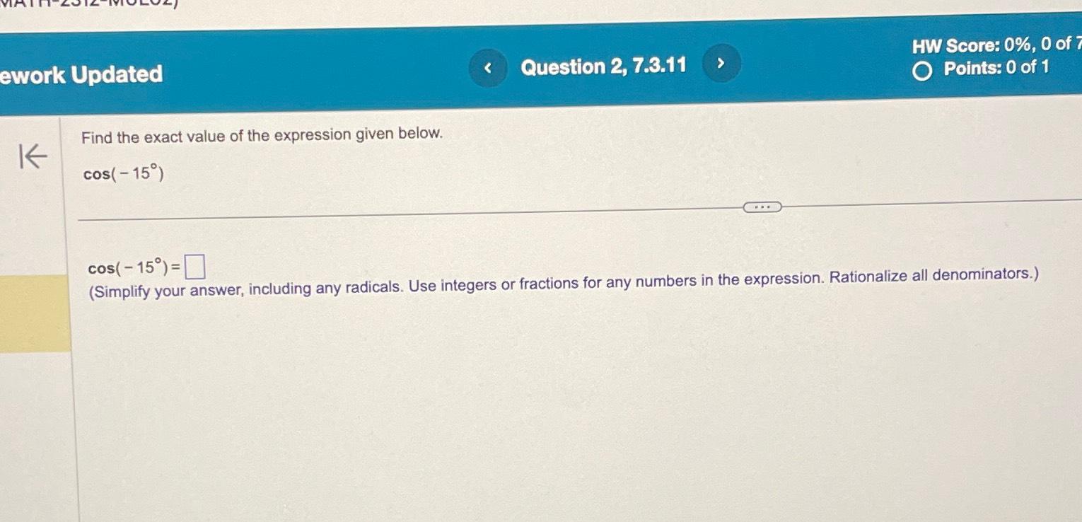 Solved Find the exact value of the expression given | Chegg.com
