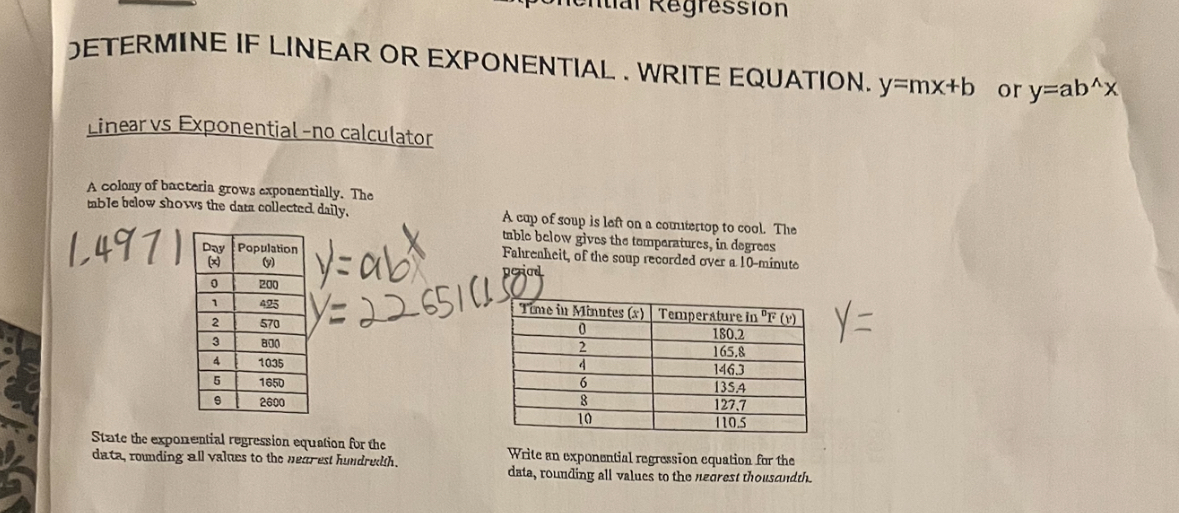 Solved JETERMINE IF LINEAR OR EXPONENTIAL. WRITE EQUATION. | Chegg.com