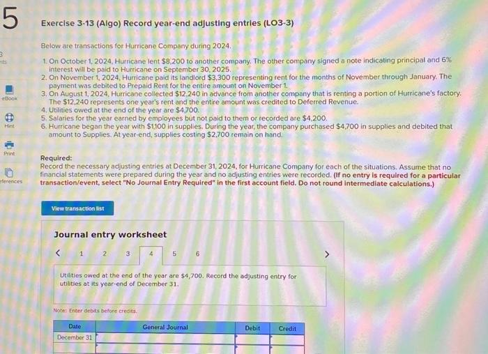 Solved Exerclse 3-13 (Algo) Record year-end adjusting | Chegg.com