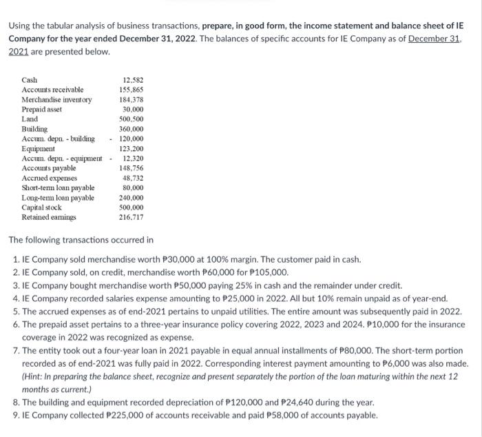 Solved Using the tabular analysis of business transactions, | Chegg.com