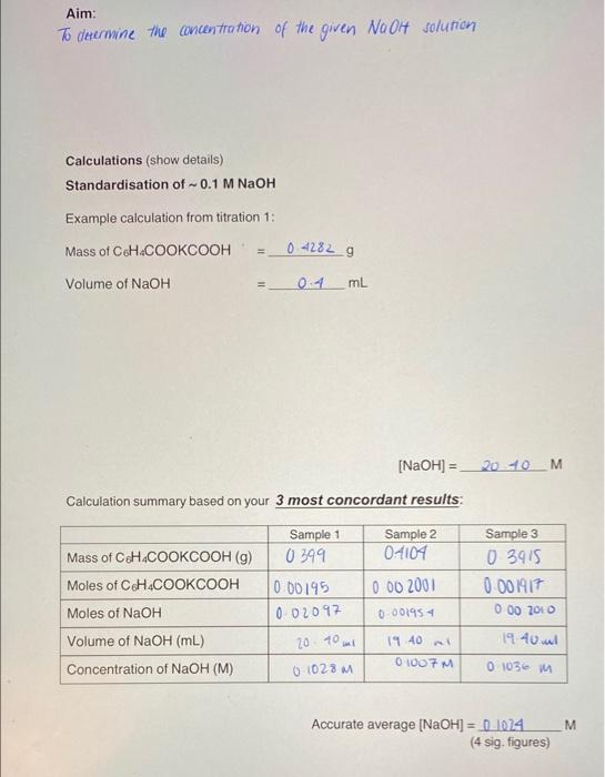 Solved Preparation of -0.1 M NaOH Mass of NaOH (approximate | Chegg.com