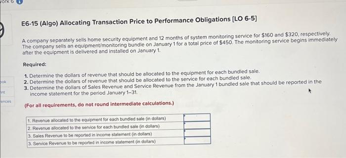 Solved York b E6-15 (Algo) Allocating Transaction Price to | Chegg.com