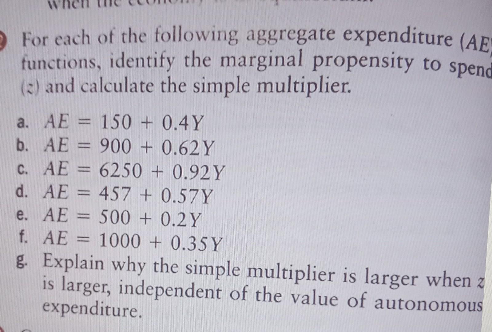 Solved For each of the following aggregate expenditure (AE | Chegg.com