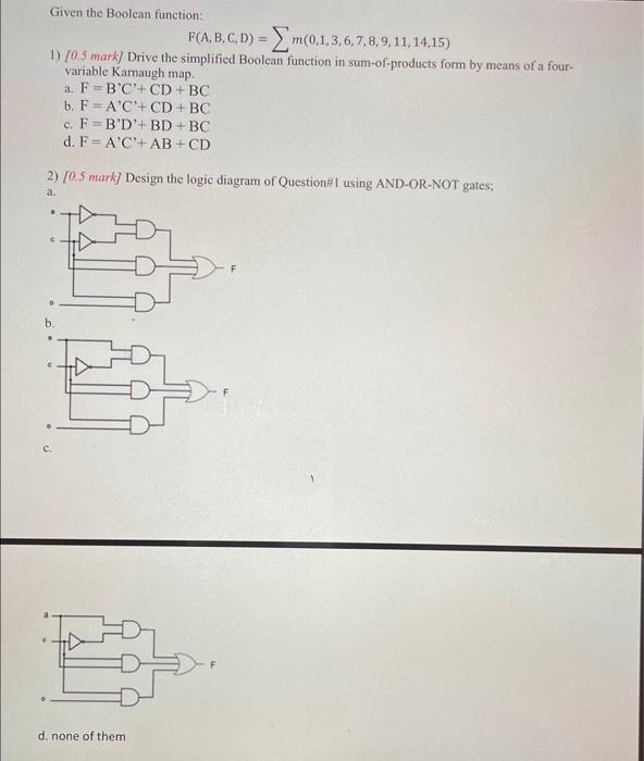 Solved Given the Boolean function: | Chegg.com