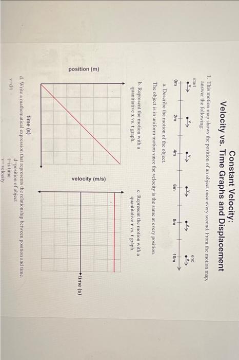 Constant Velocity: Velocity vs. Time Graphs and | Chegg.com