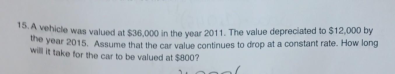 Solved A vehicle was valued at $36,000 in the year 2011. The | Chegg.com