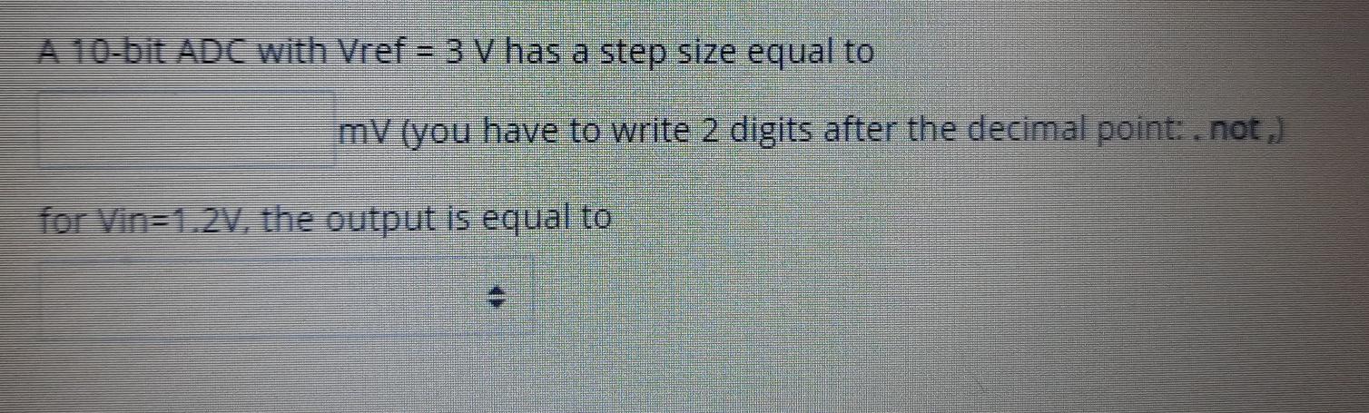 Solved A 10-bit ADC with Vref = 3 V has a step size equal to | Chegg.com