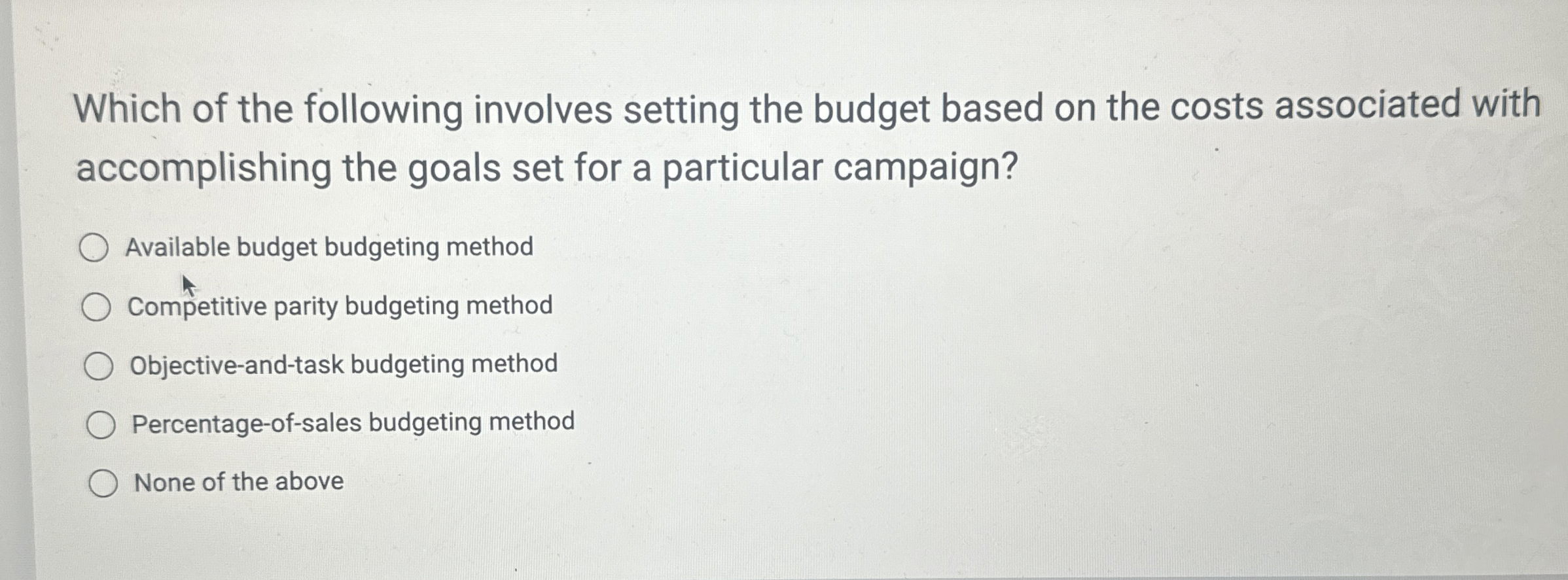 Solved Which of the following involves setting the budget | Chegg.com