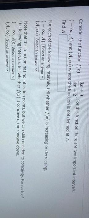 Solved 3a +9 Consider the function f(x) For this function | Chegg.com