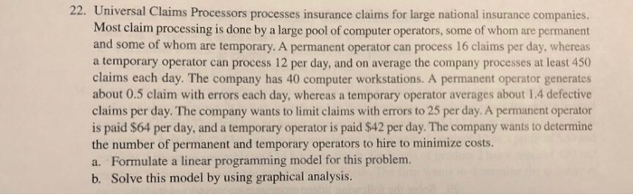 Solved 22. Universal Claims Processors processes insurance | Chegg.com