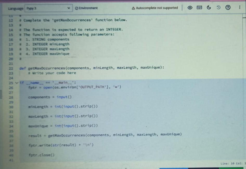 Solved " Complete the 'gethaxOccurrences' function below. ∗ | Chegg.com