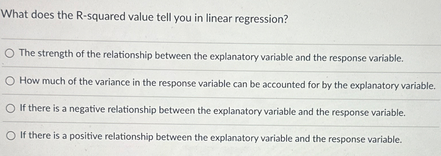 Solved What does the R-squared value tell you in linear | Chegg.com
