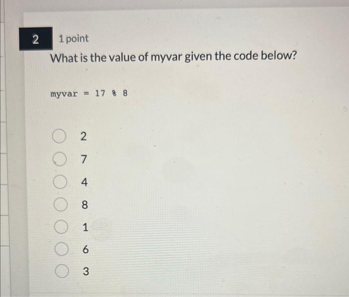 Solved 21 point What is the value of myvar given the code | Chegg.com