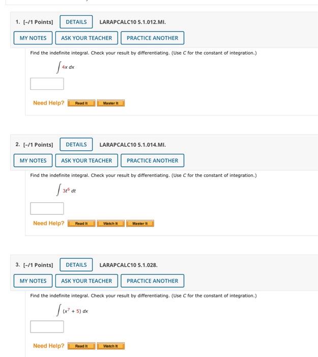 Solved 1. [-/1 Points) DETAILS LARAPCALC10 5.1.012.MI. MY | Chegg.com