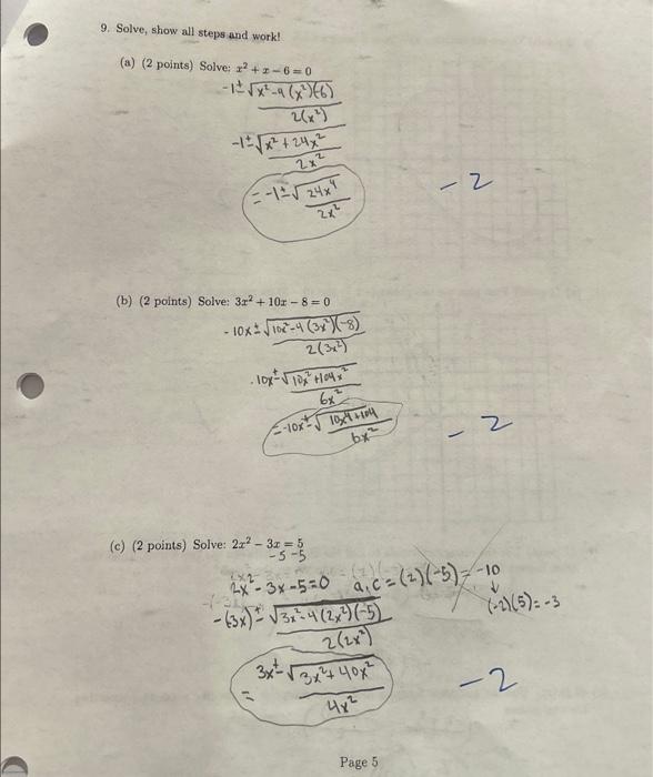 Solved 9. Solve, show all steps and work! (a) (2 points) | Chegg.com