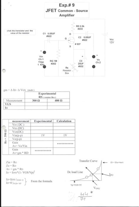 HASTA Experiment No. (9) JFET Common-Source Amplifier | Chegg.com