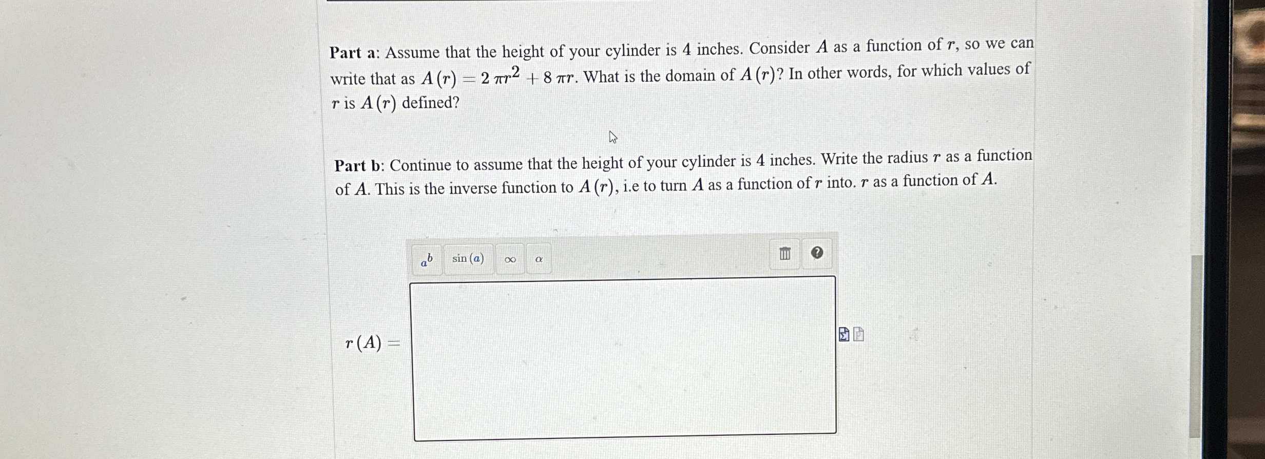 Solved Part a: Assume that the height of your cylinder is 4 | Chegg.com