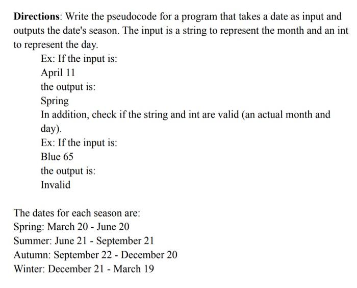 Solved Directions: Write the pseudocode for a program that | Chegg.com