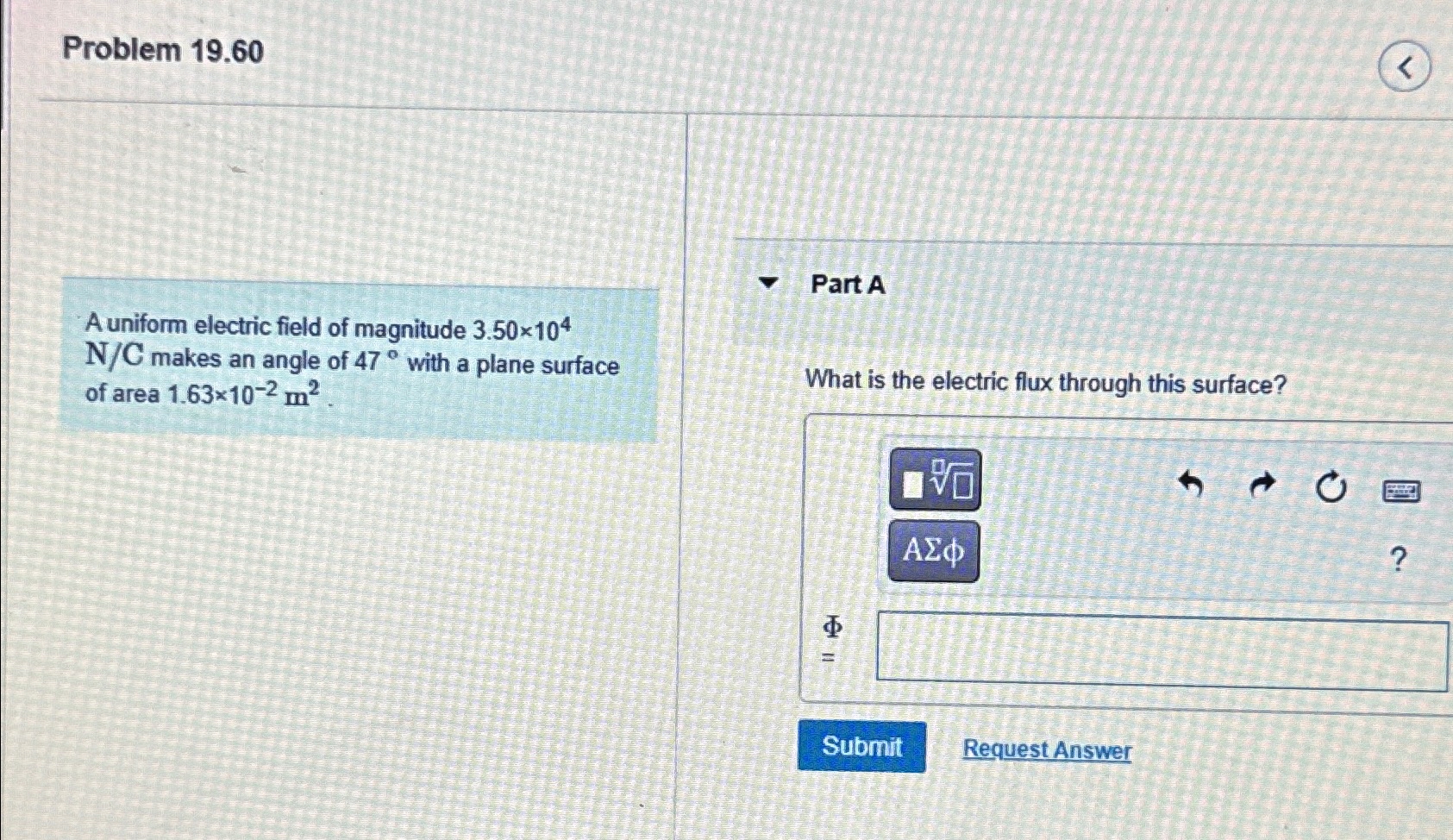 Solved Problem 19.60A uniform electric field of magnitude | Chegg.com