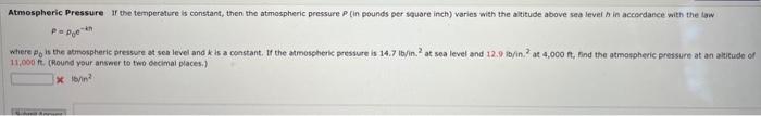Solved P=p0e−kh 11,000f. (Round your anseer to two etcimal | Chegg.com