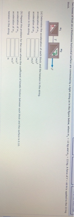 Solved Two boxes of fruit on a frictionless horizontal | Chegg.com