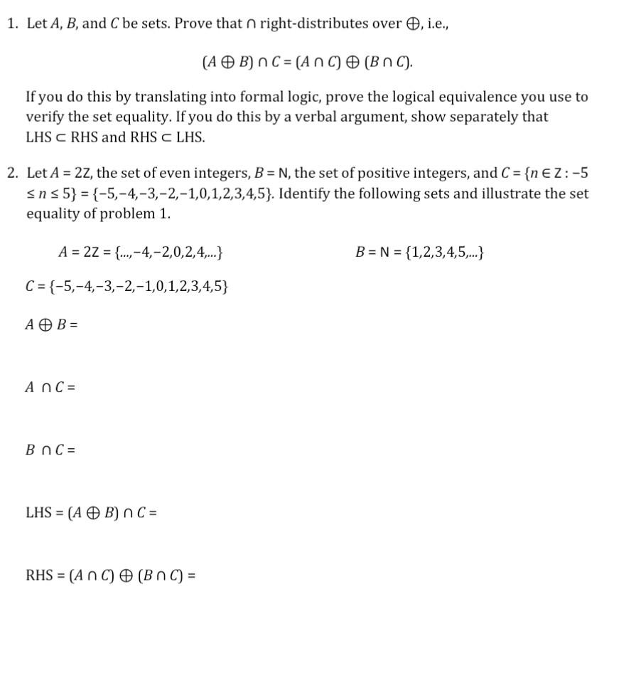 Solved 1. Let A,B, and C be sets. Prove that ∩ | Chegg.com