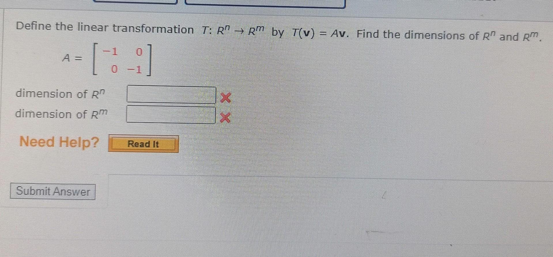 Solved Define the linear transformation T: R9 Rm by T(v) = | Chegg.com