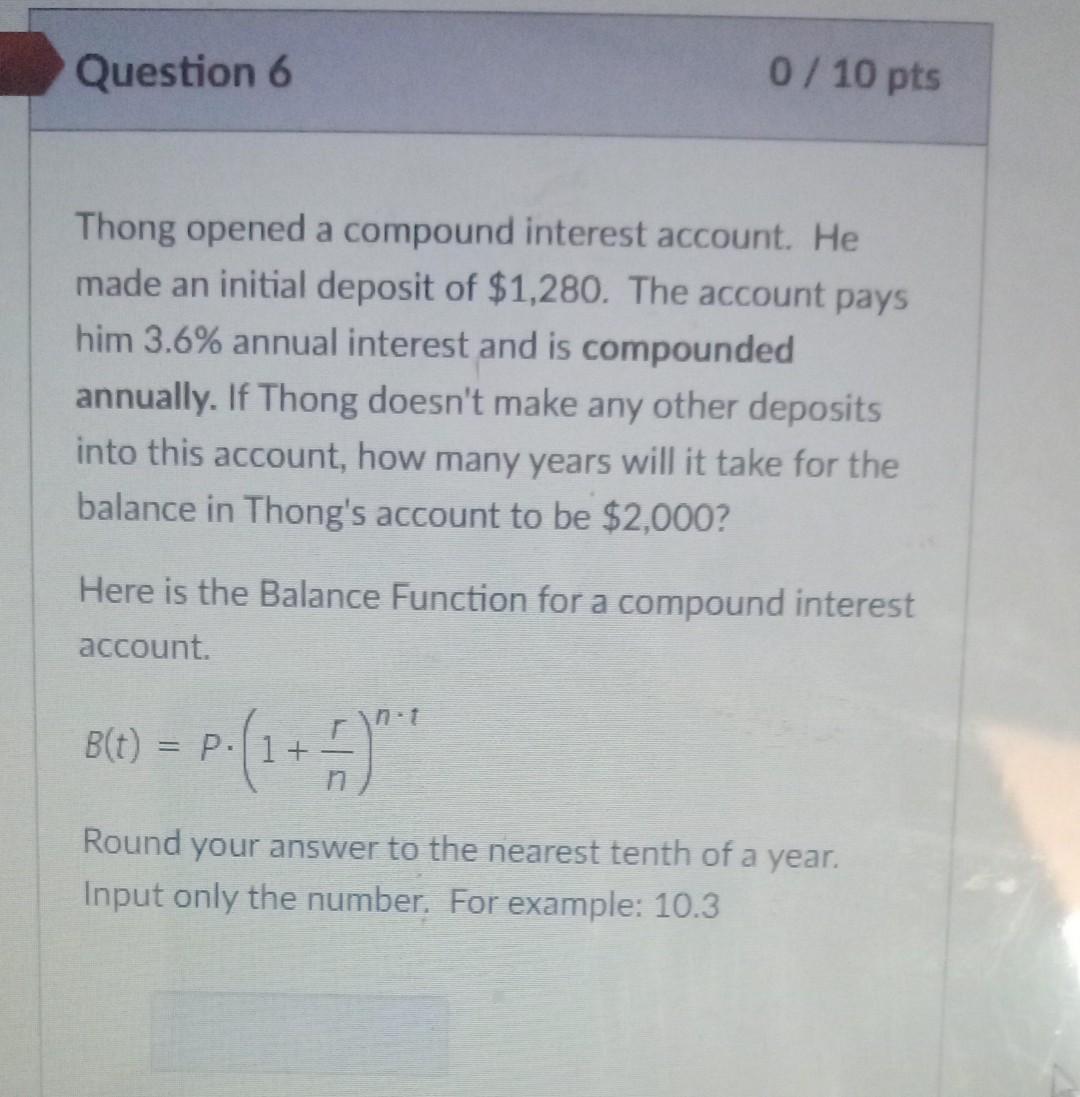 [Solved]: Thong opened a compound interest account.