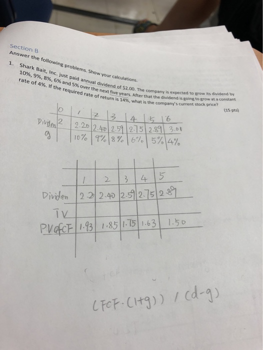 Solved Section B Answer the following problems. Show your | Chegg.com