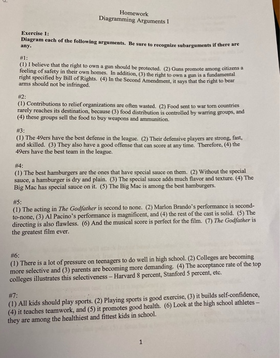 Homework Diagramming Arguments I Exercise 1: Diagram | Chegg.com