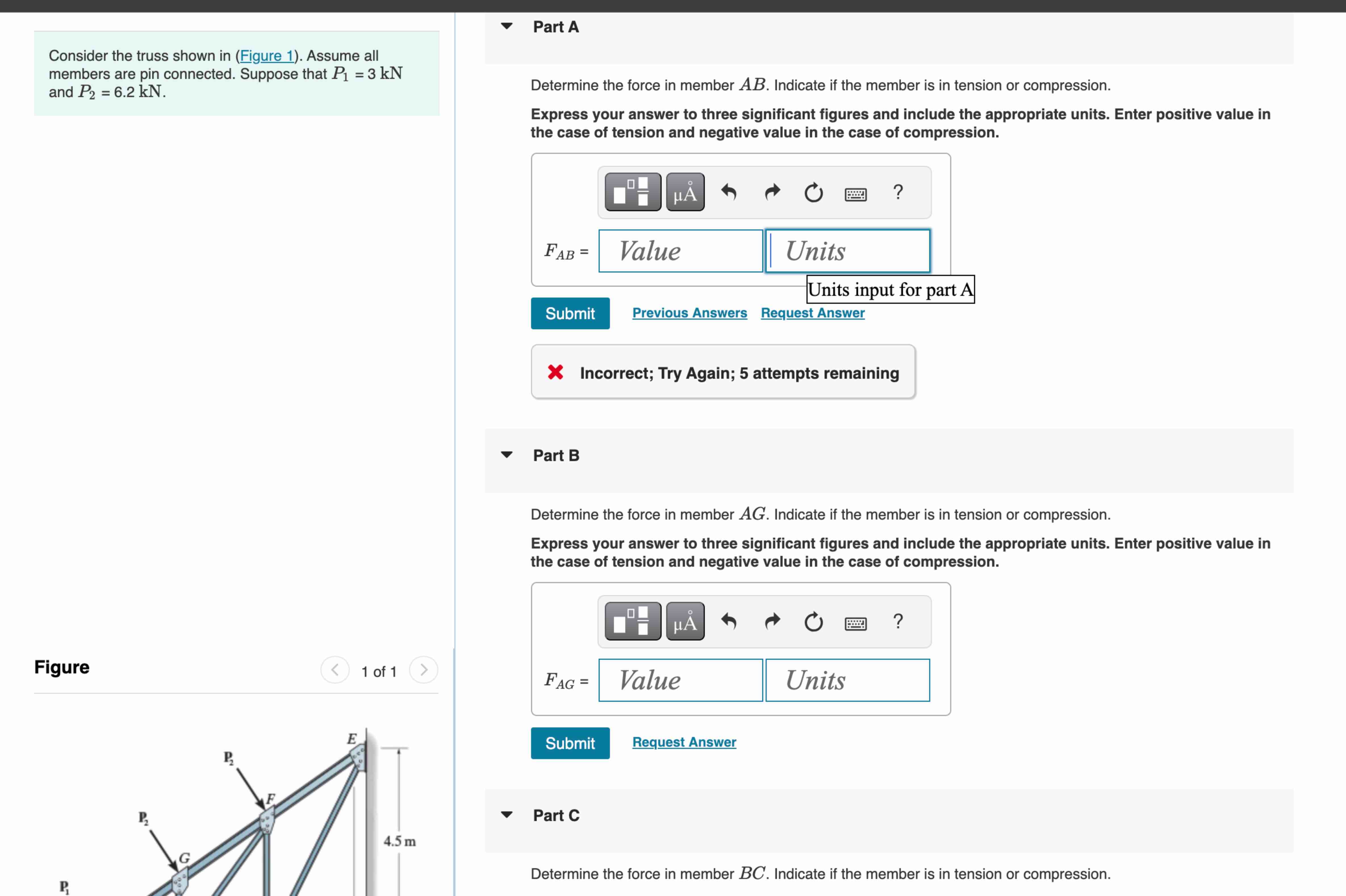 Solved Please answer all parts, thank you.Consider the truss | Chegg.com