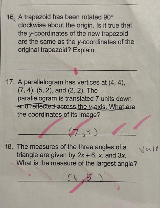 Solved 46. A trapezoid has been rotated 90∘ clockwise about | Chegg.com