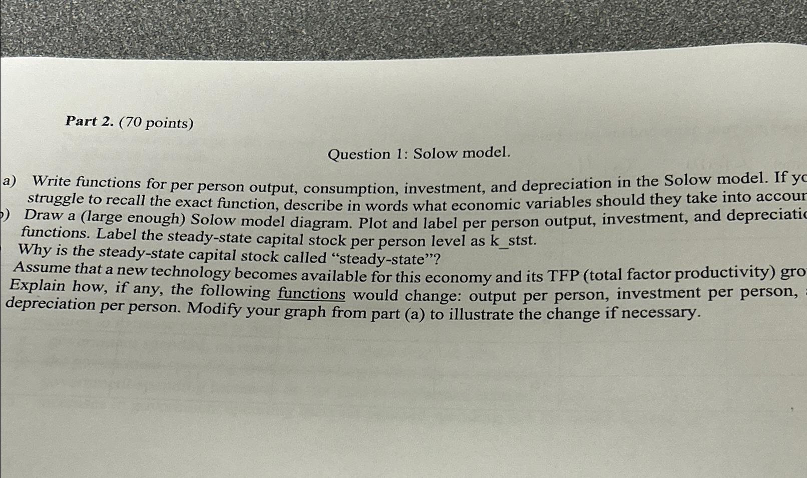 Solved Part 2. (70 ﻿points)Question 1: Solow model.a) ﻿Write | Chegg.com