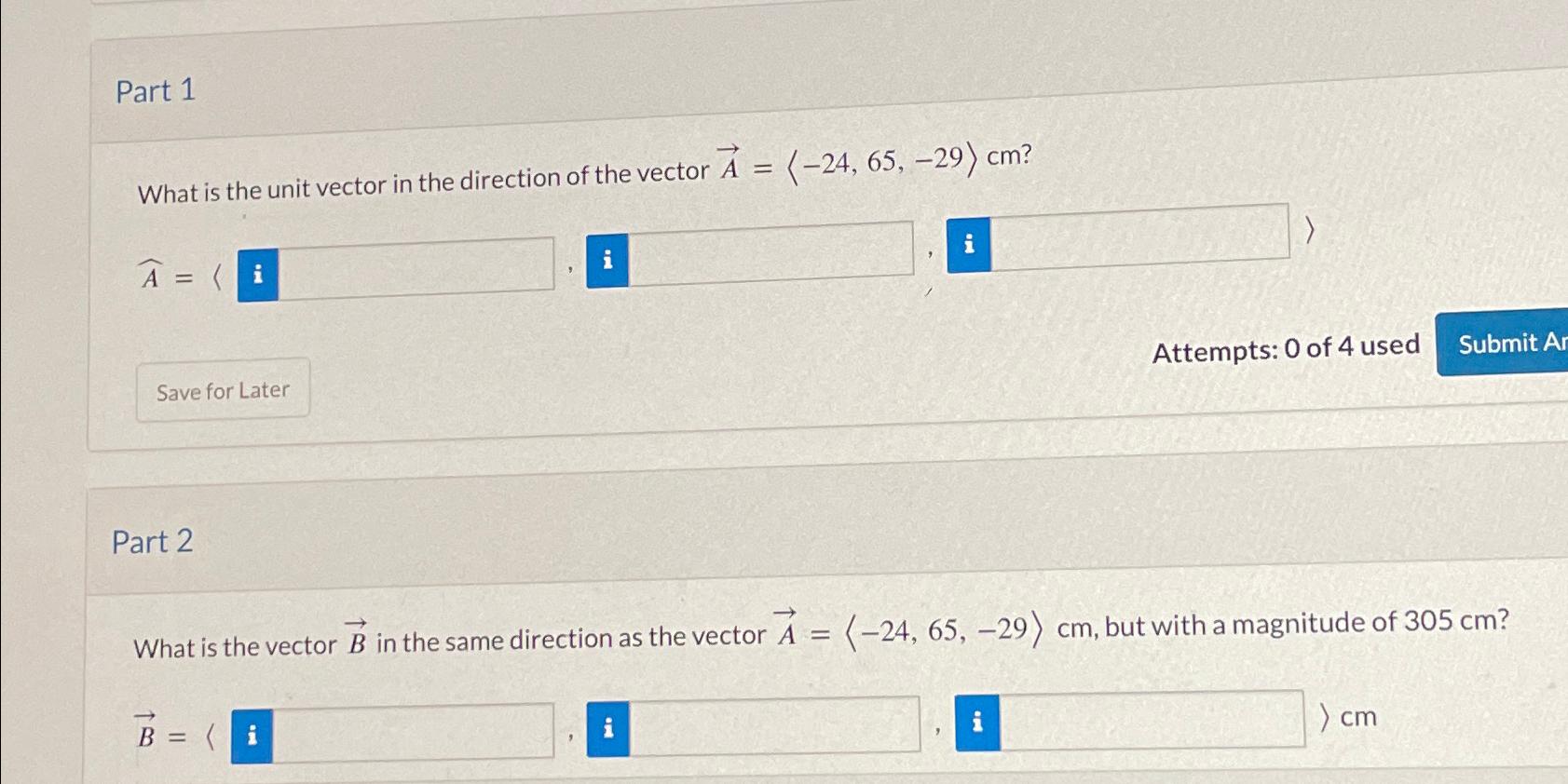 Solved Part 1What is the unit vector in the direction of the | Chegg.com