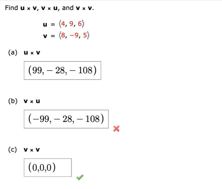Solved Find u×v,v×u, ﻿and | Chegg.com
