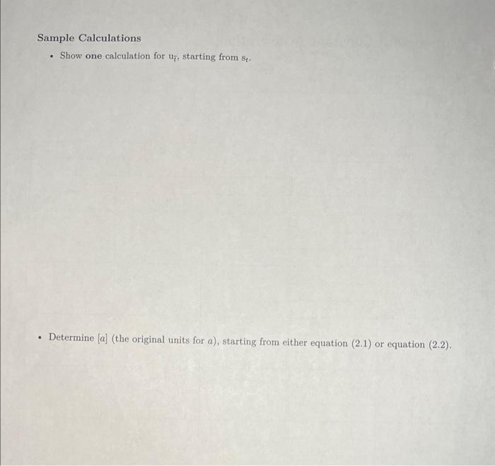 Sample Calculations - Show one calculation for ueˉ, | Chegg.com