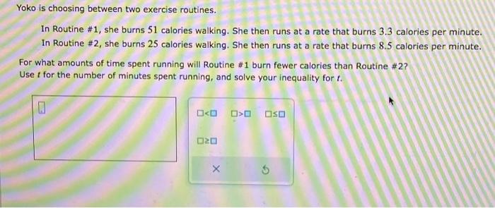 Solved Yoko is choosing between two exercise routines. In | Chegg.com