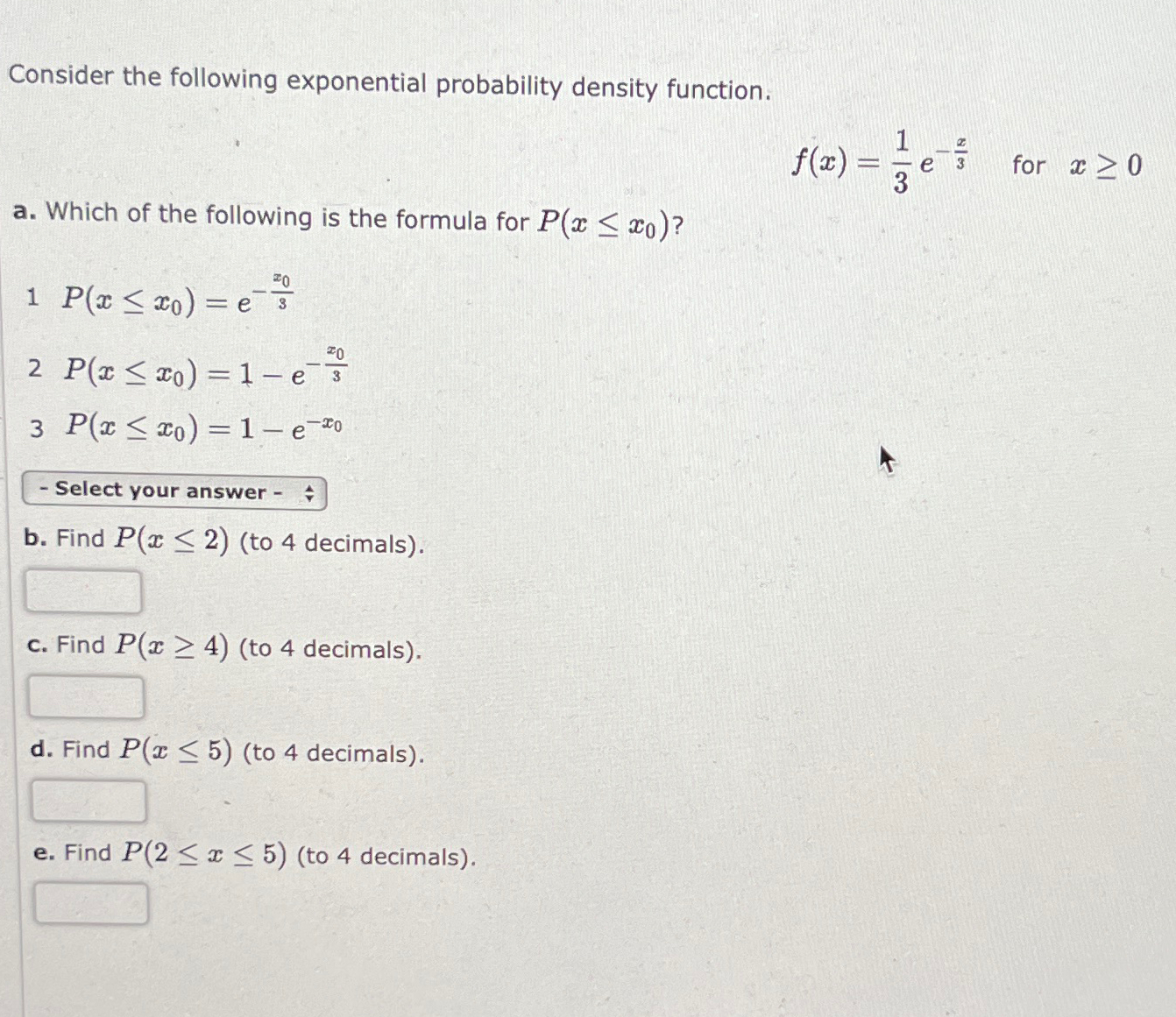 Solved Consider the following exponential probability | Chegg.com