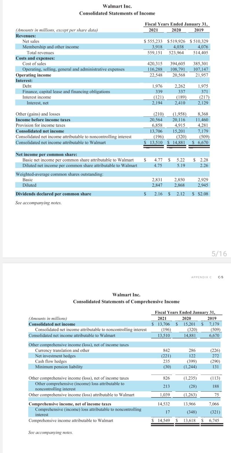 Solved Note: Refer to the financial statements of Walmart in | Chegg.com