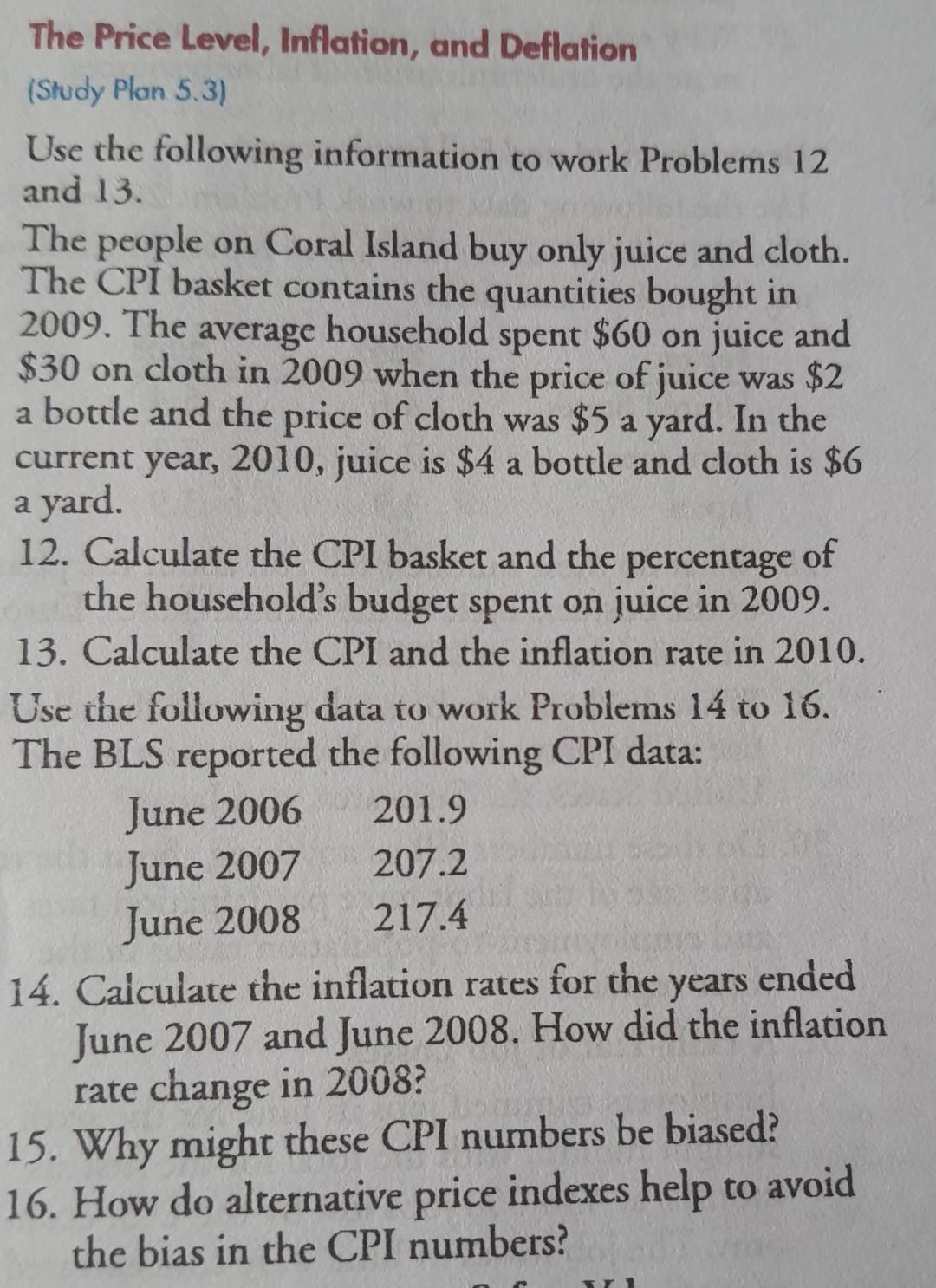 Solved The Price Level, Inflation, and Deflation (Study Plan | Chegg.com