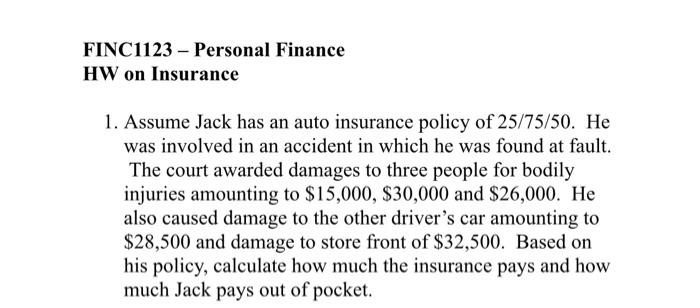 Solved W on Insurance 1. Assume Jack has an auto insurance | Chegg.com