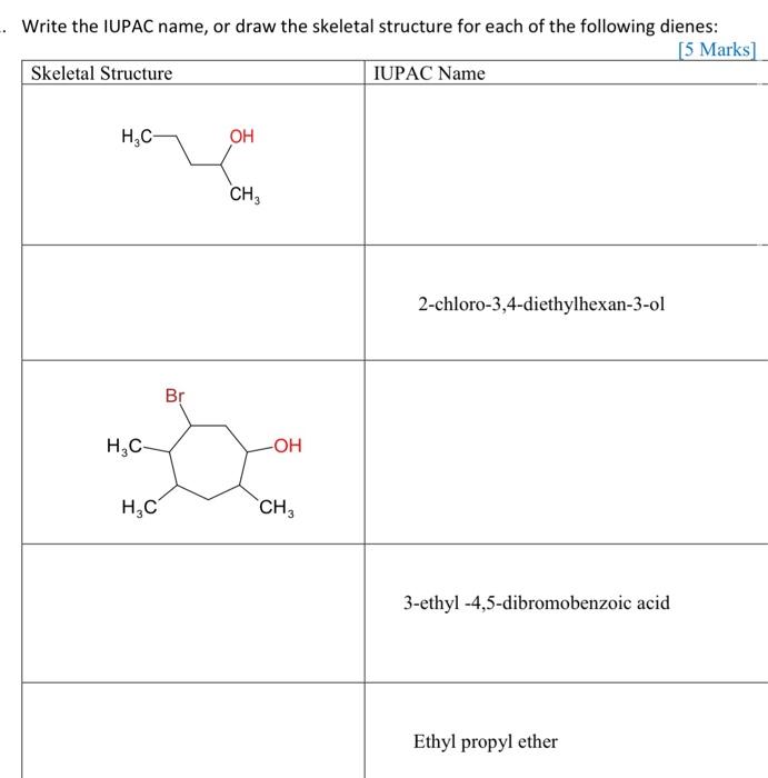 Solved Write the IUPAC name, or draw the skeletal structure | Chegg.com