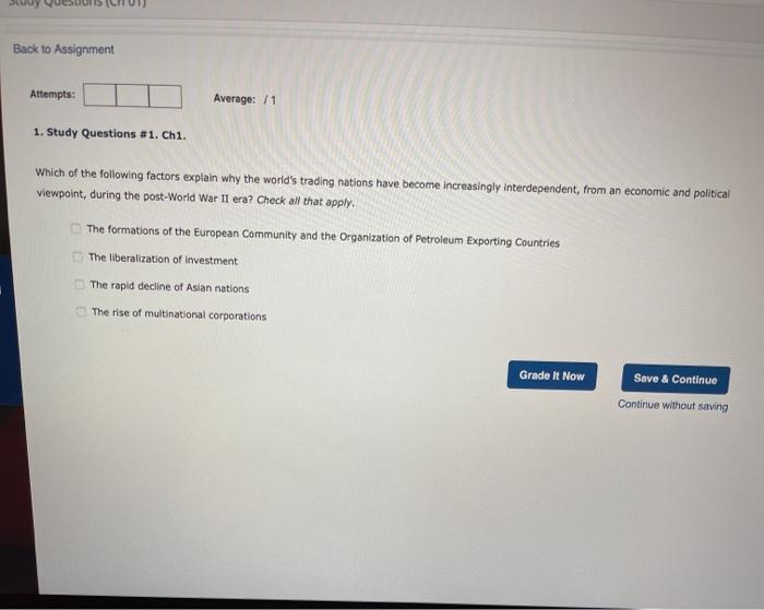 Solved Back to Assignment Attempts: Average: 71 1. Study | Chegg.com