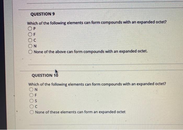 Solved QUESTION 9 Which of the following elements can form | Chegg.com
